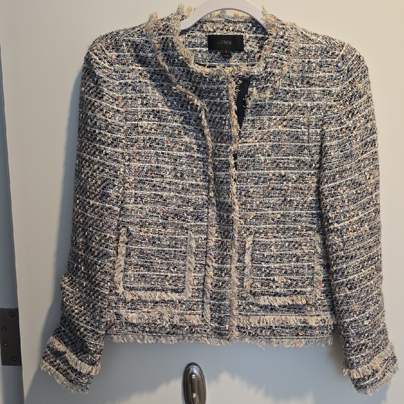 J. Crew | Jackets & Coats | J Crew Womens Tweed Blazer Blue And Cream ...